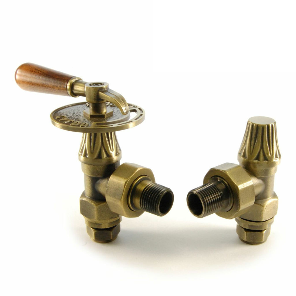 Traditional Lever Angled Radiator Valve - Old English Brass